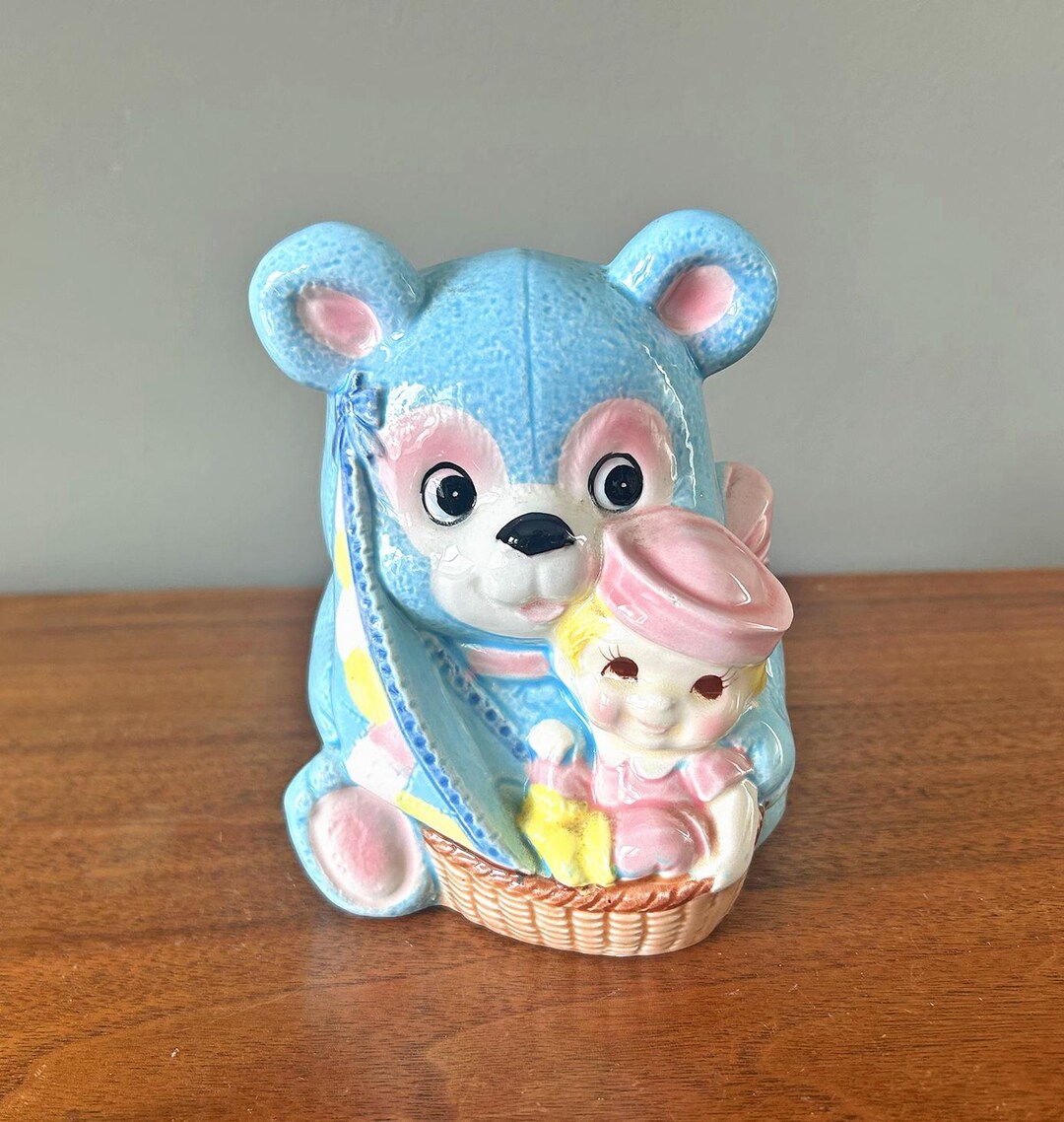 Vintage Nancy Pew Blue Teddy Bear Baby Shower Ceramic Planter Japan ...
