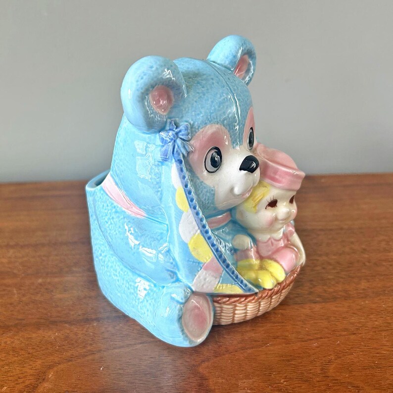 Vintage Nancy Pew Blue Teddy Bear Baby Shower Ceramic Planter Japan ...