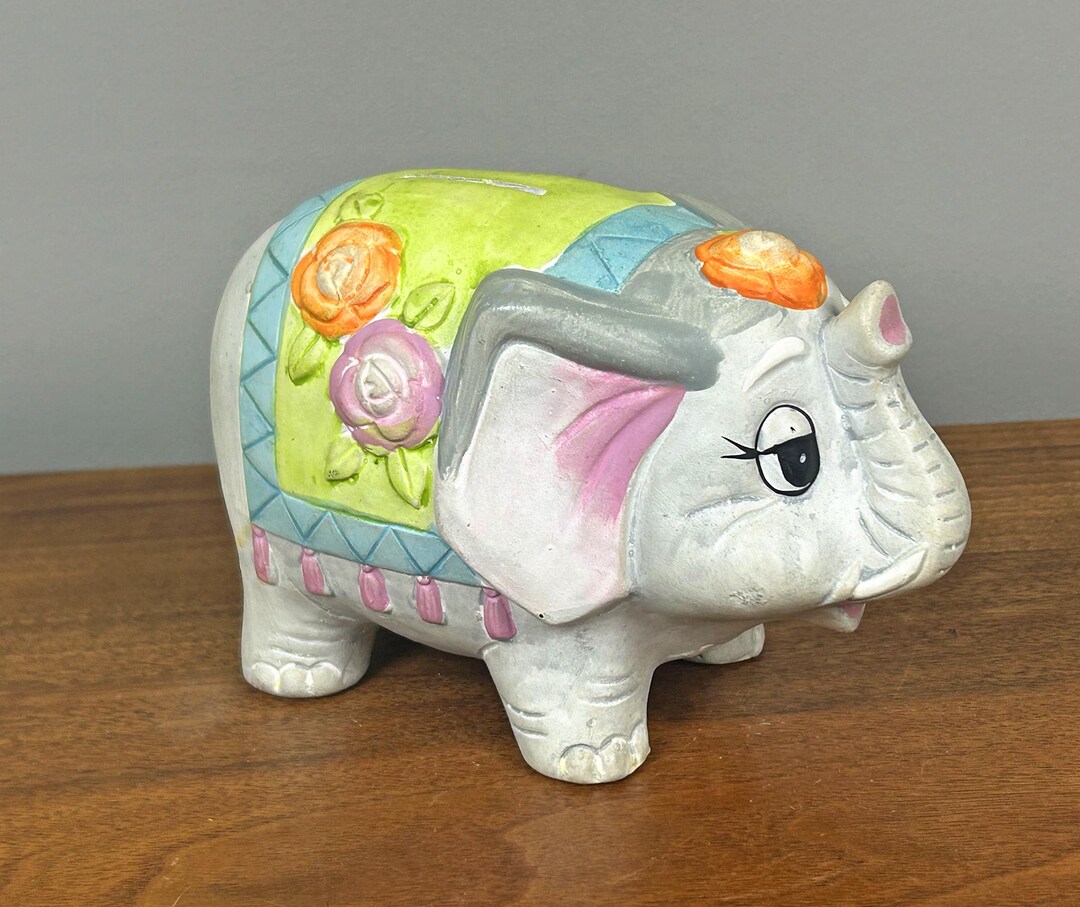 Vintage Ceramic Elephant Coin Bank - Etsy