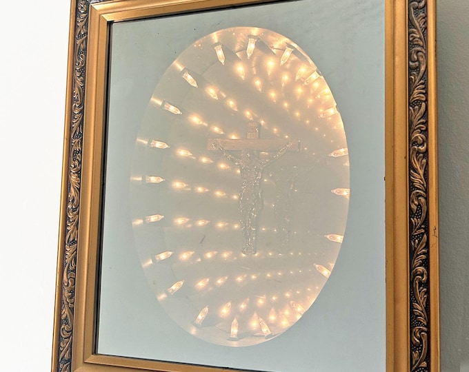 Vintage 3D Infinity Mirror Jesus Christ on Cross Crucifix Light up ...