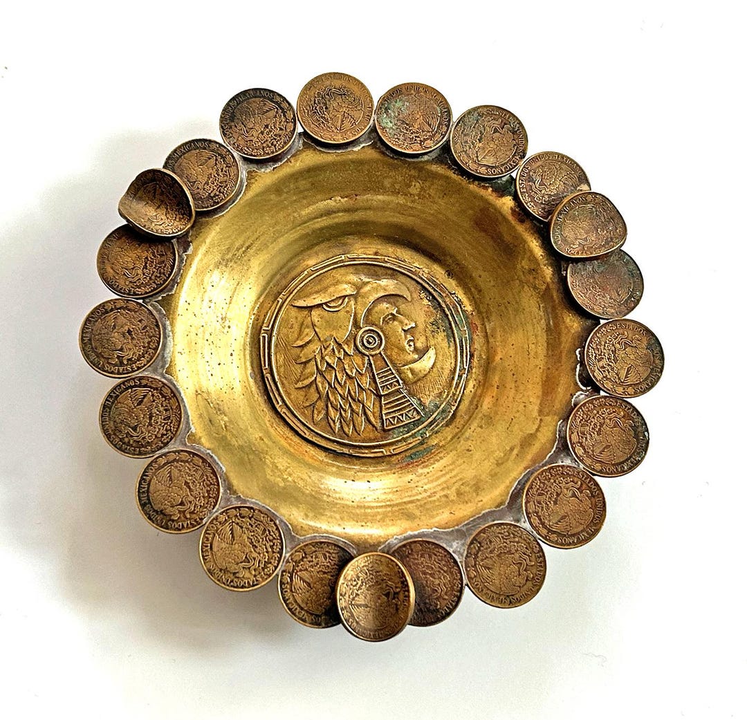 Vintage Mexican Coin Brass Ashtray With Aztec Mayan Design - Etsy