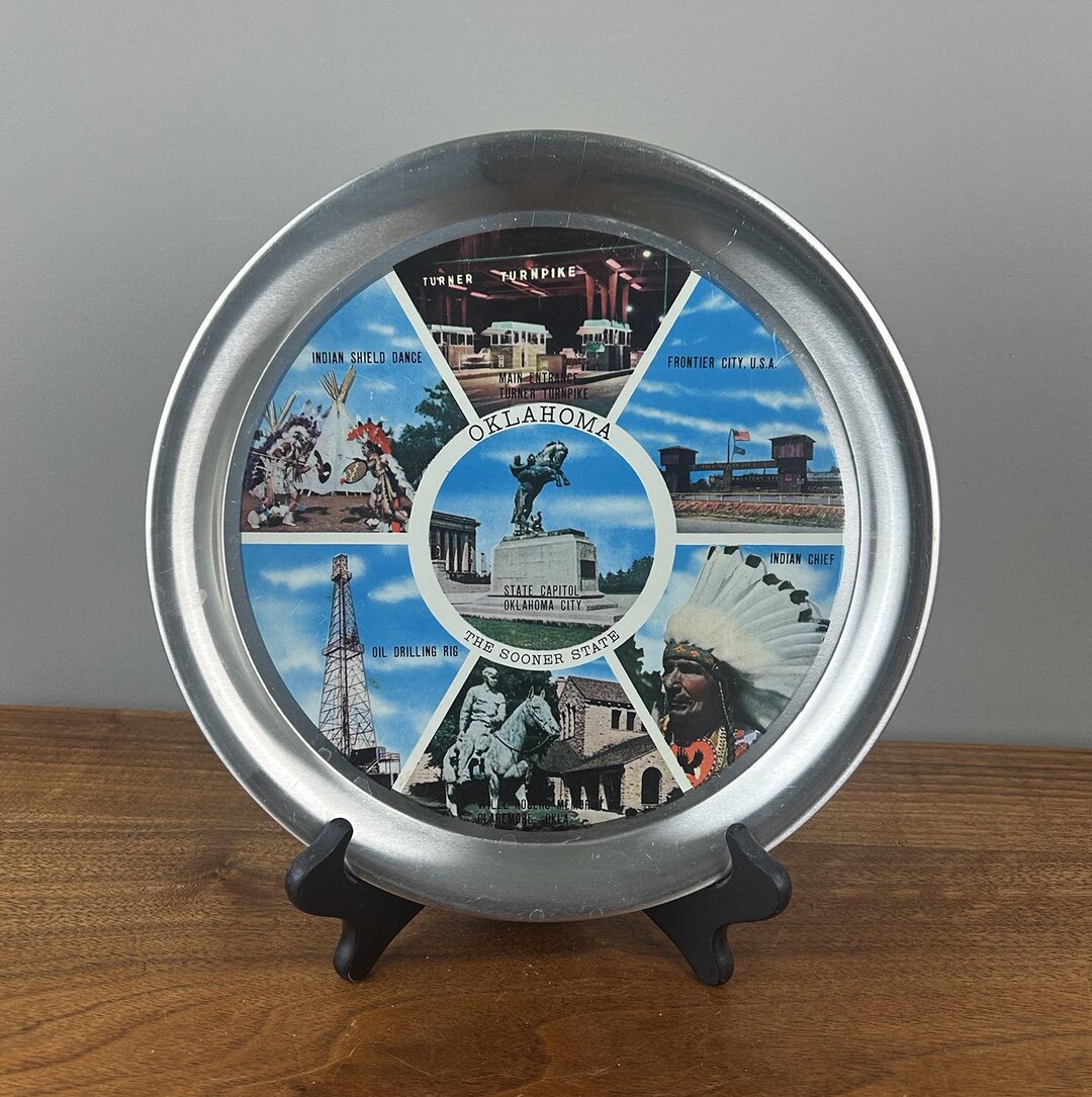 Vintage Oklahoma the Sooner State Souvenir Tin Metal Tray 11" - Etsy