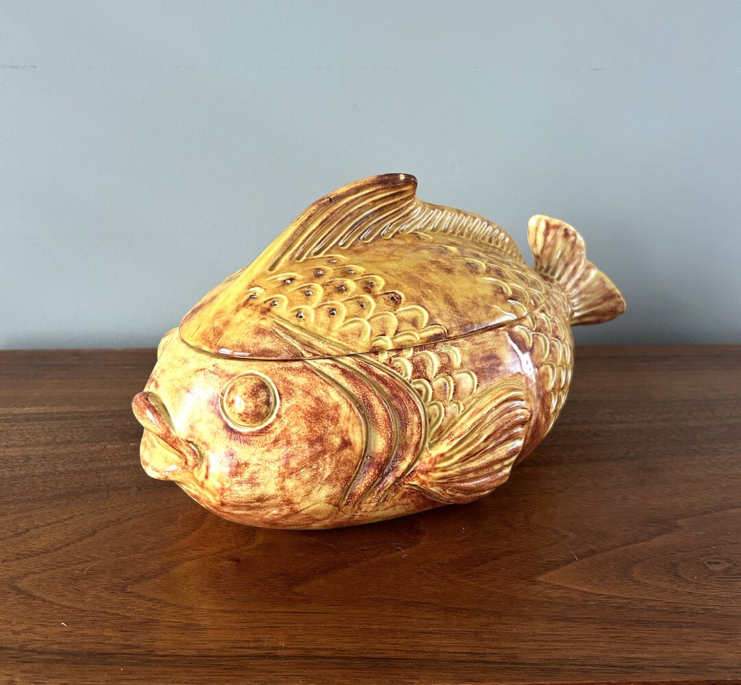 Vintage Ceramic Fish Tureen Harvest Yellow Burnt Sienna Glaze - Etsy