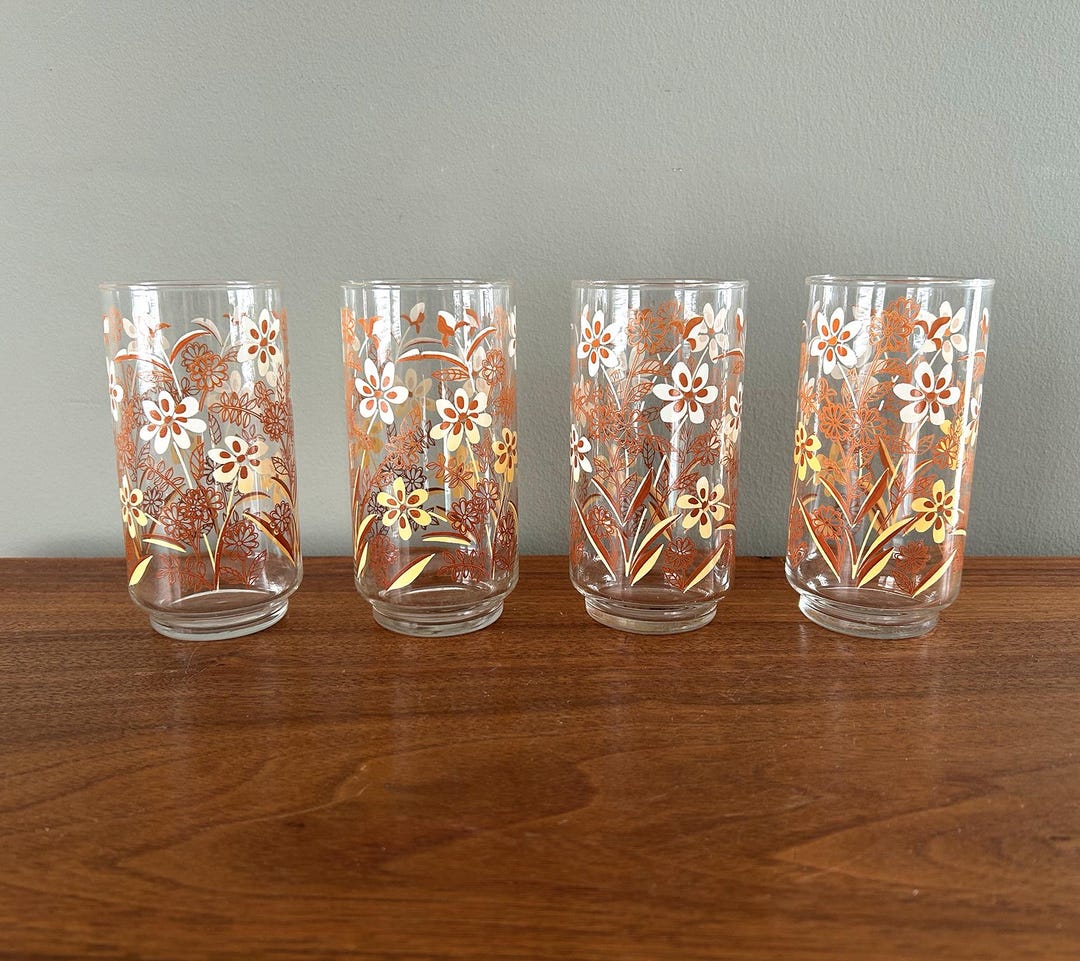 Vintage Libbey 1970s Floral Glasses - Set of 4 - Etsy