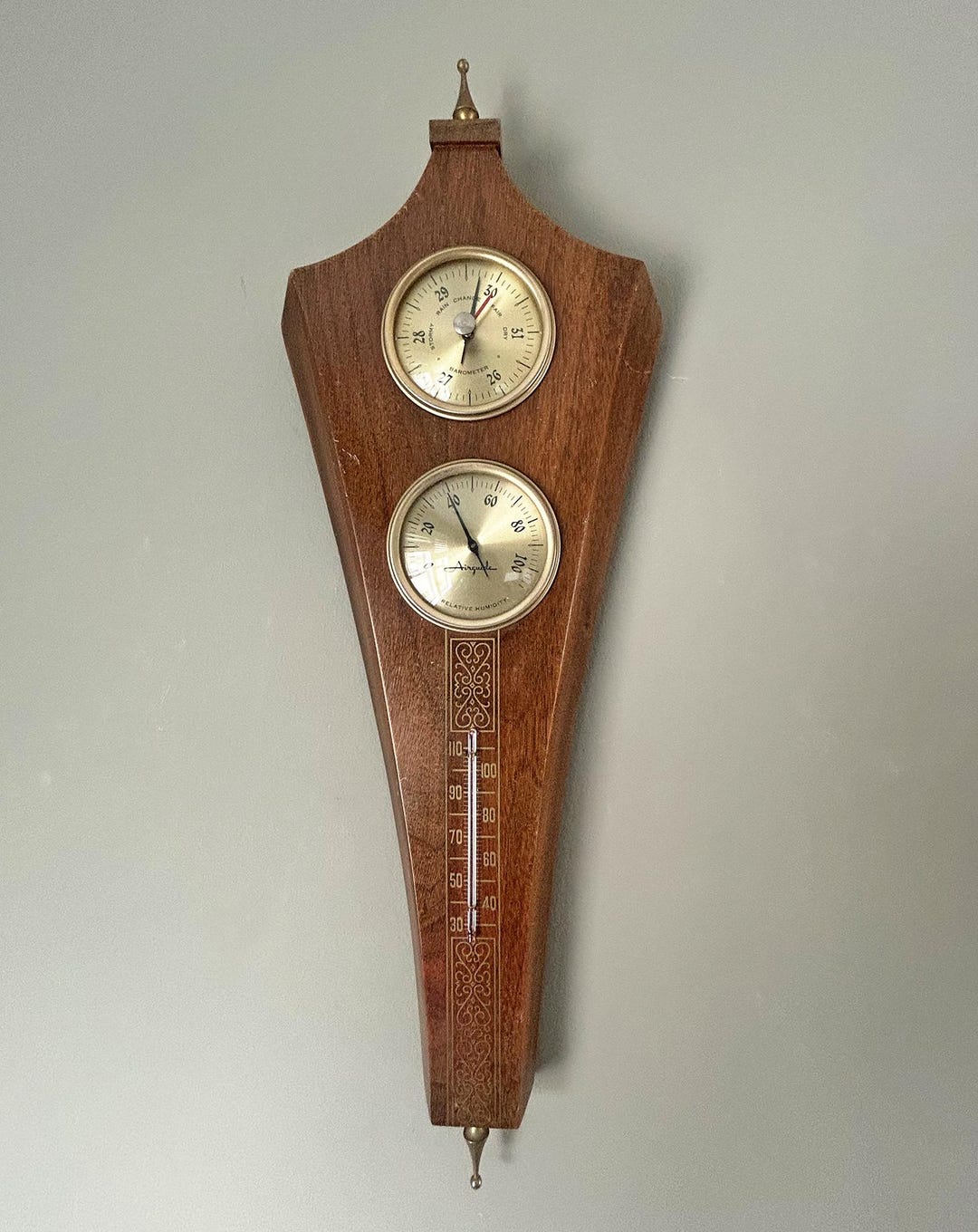 Vintage MCM Atomic Airguide Barometer Thermometer Hygrometer Solid Wood ...
