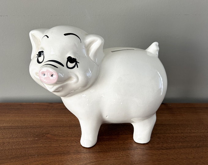 Vintage Large Ceramic Smiling Piggy Bank - Etsy