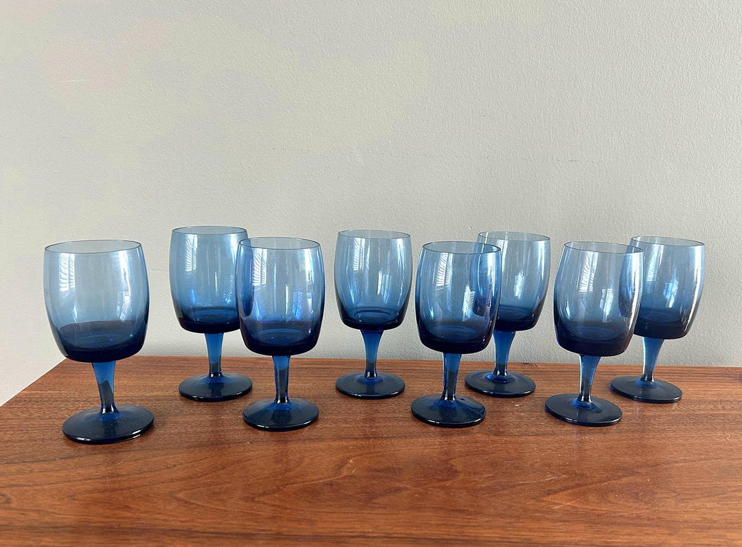 Vintage Set of 8 Gorham Crystal Wine Glasses in Deep Navy Blue - Etsy