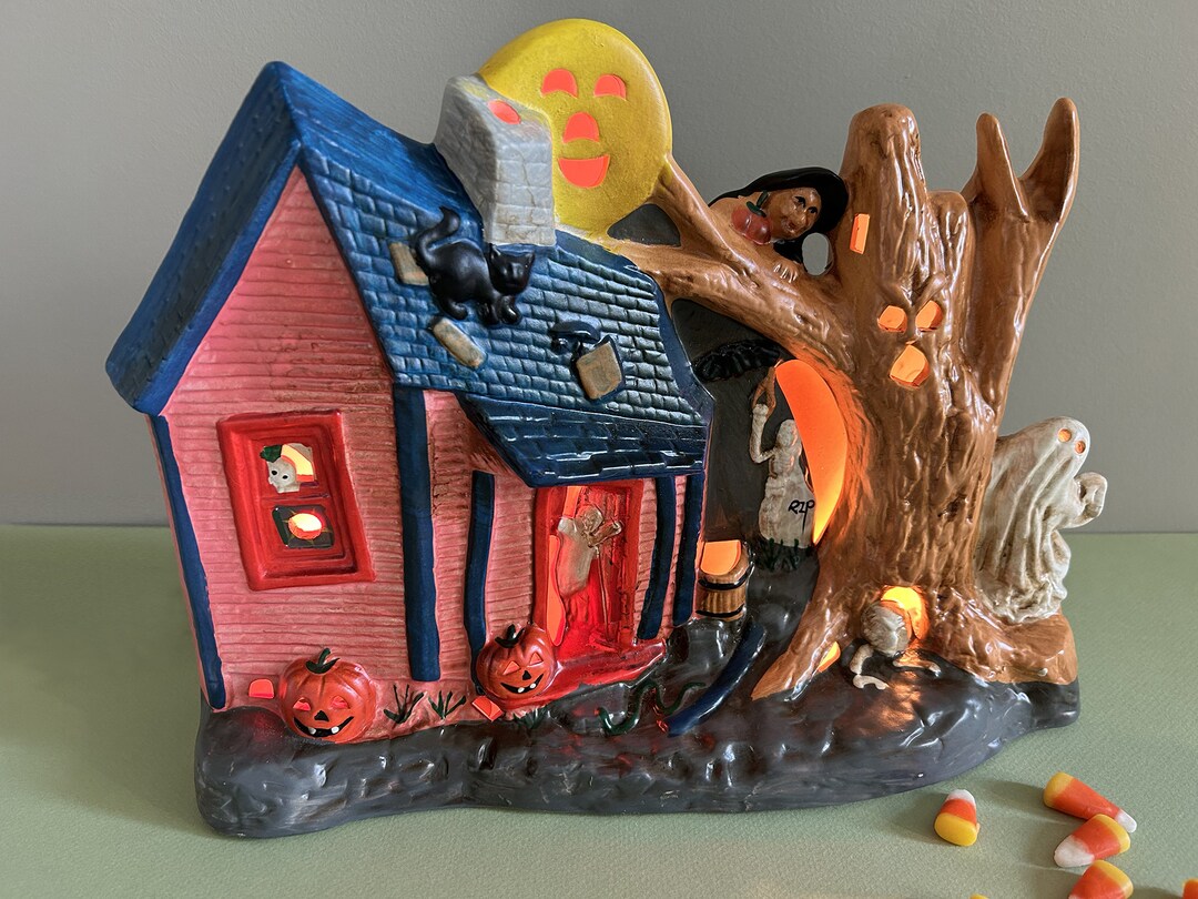 Vintage Ceramic Haunted House Light Up Halloween Decoration Etsy