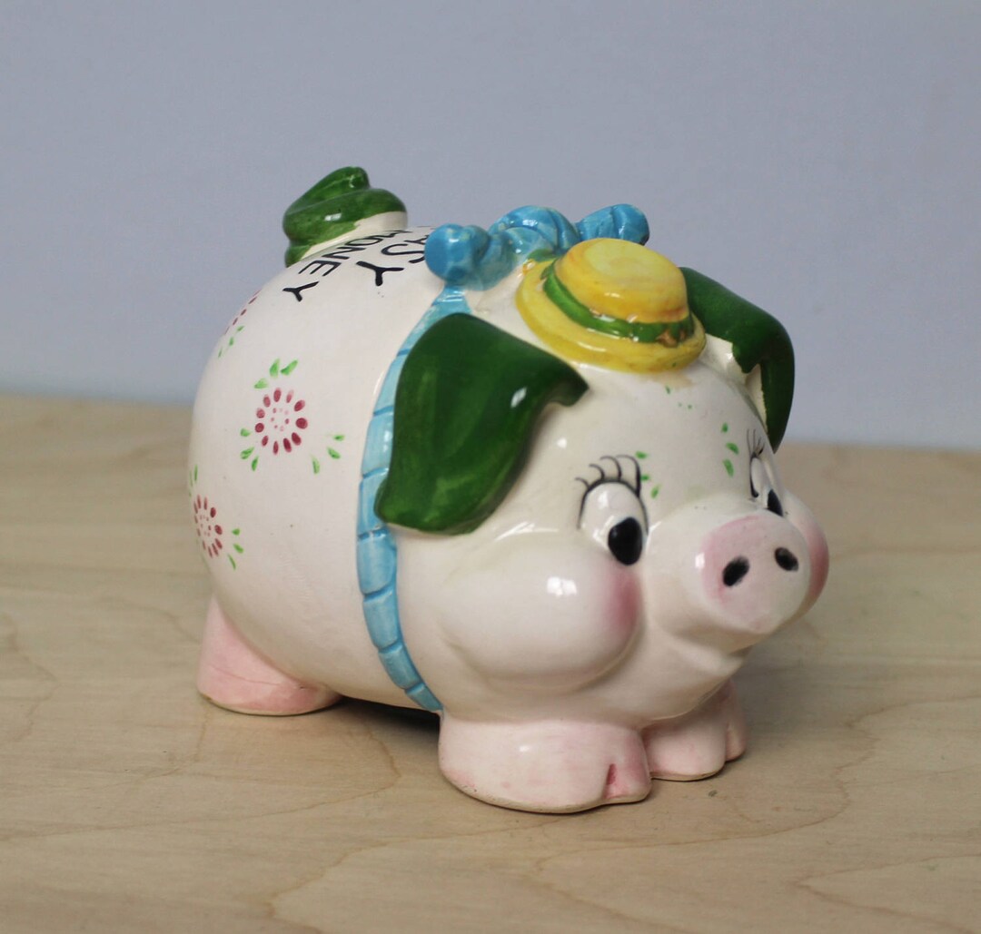 Vintage "saving is Easy" Ceramic Piggy Bank - Etsy