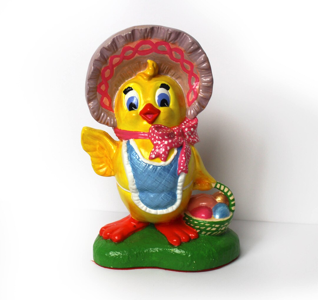 Vintage 9" Spring Chicken Plaster Figurine - Etsy