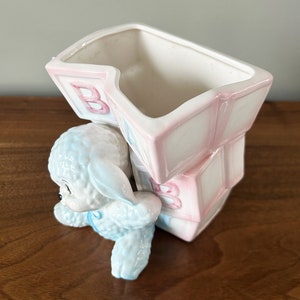 Vintage Lefton Baby Blocks With Blue Lamb Vase Planter Nursery H6365 - Etsy