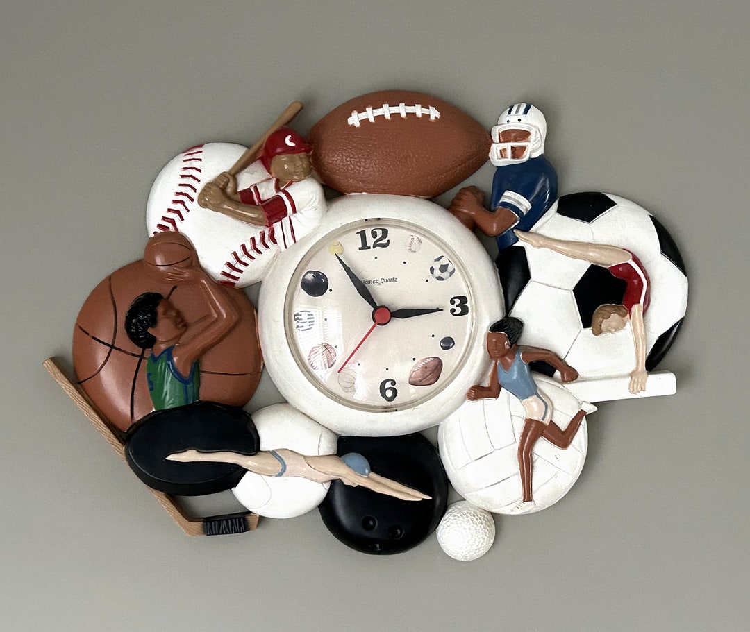 Vintage 1994 Sports Themed Wall Clock Baseball Football Basketball ...