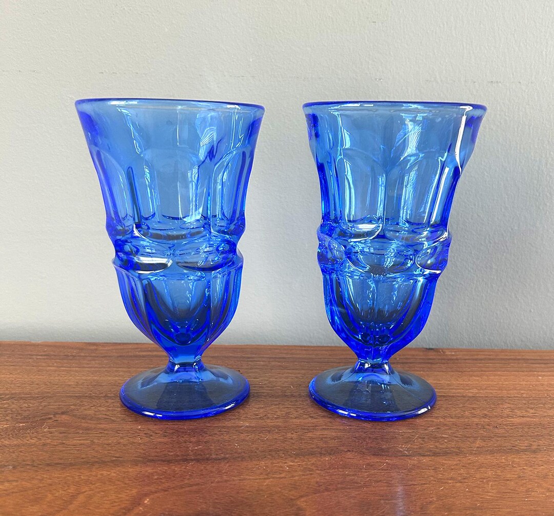 Vintage Pair of Fostoria Argus Blue Aqua Footed Iced Tea Heavy Glass ...