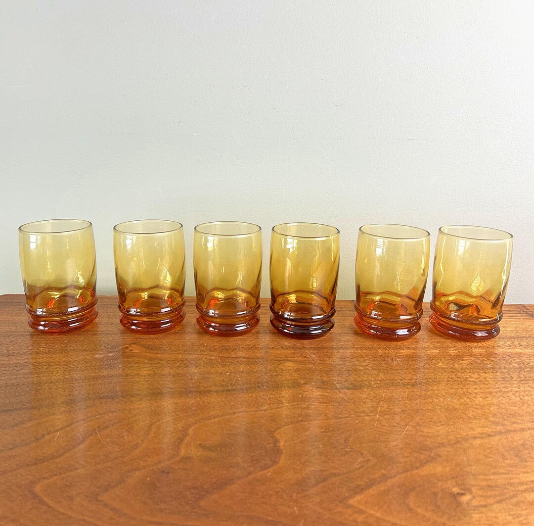 Vintage Libbey Opitc Swirl Malibu Gold Juice Glasses - Set of 6 ***READ ...