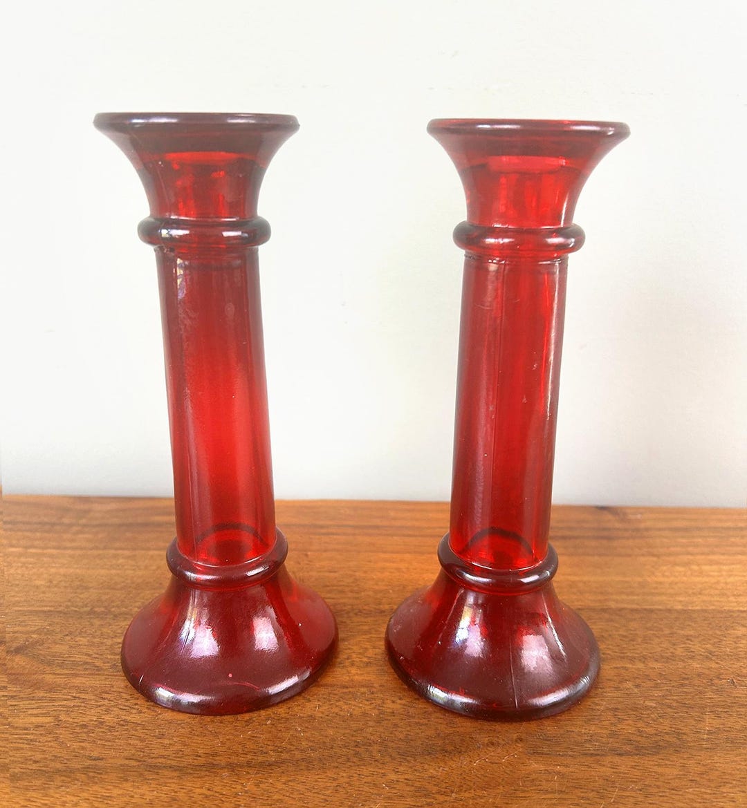 Vintage Pair of Indiana Glass Ruby Red Candlestick Holders - Etsy