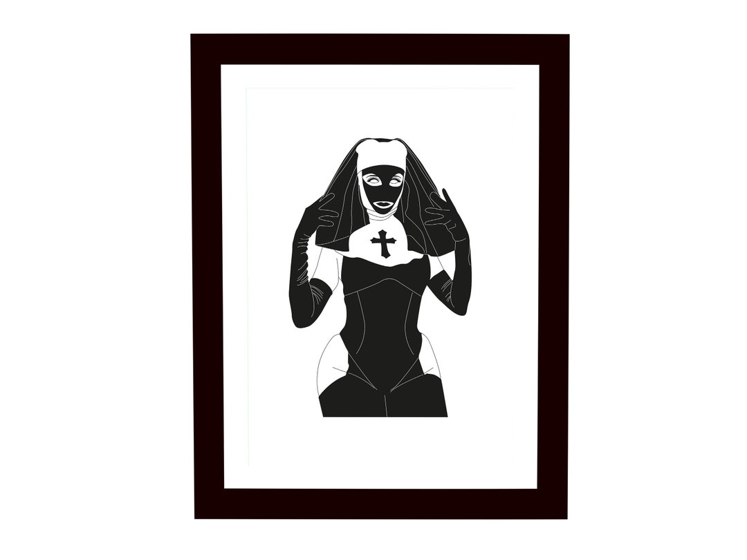 Rubber Gothic Bdsm Nun Hood Art Print Illustration Fetish Fashion Satanic Devil Dark Nun Art