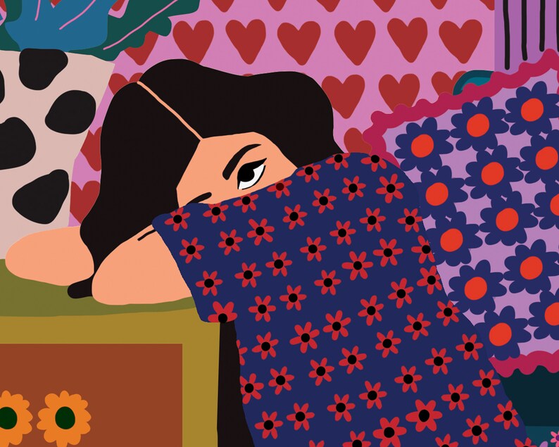 Y2K Sad Girl With Flowers Art Print Depression Anxiety - Etsy Hong Kong