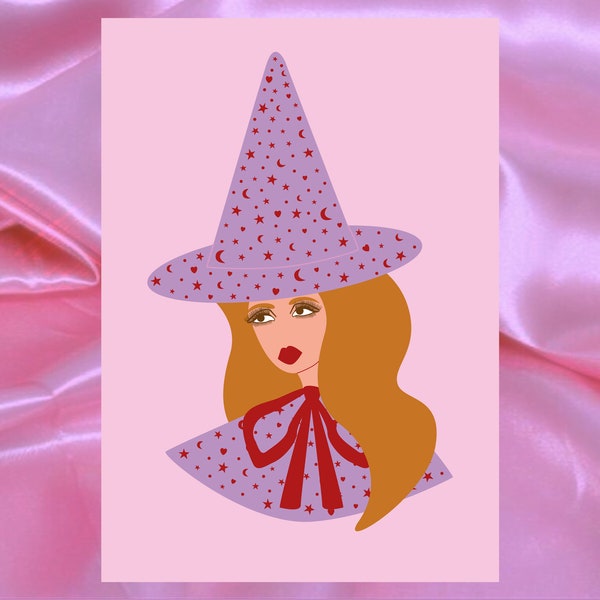 Pink Witch Hat Poster - Etsy