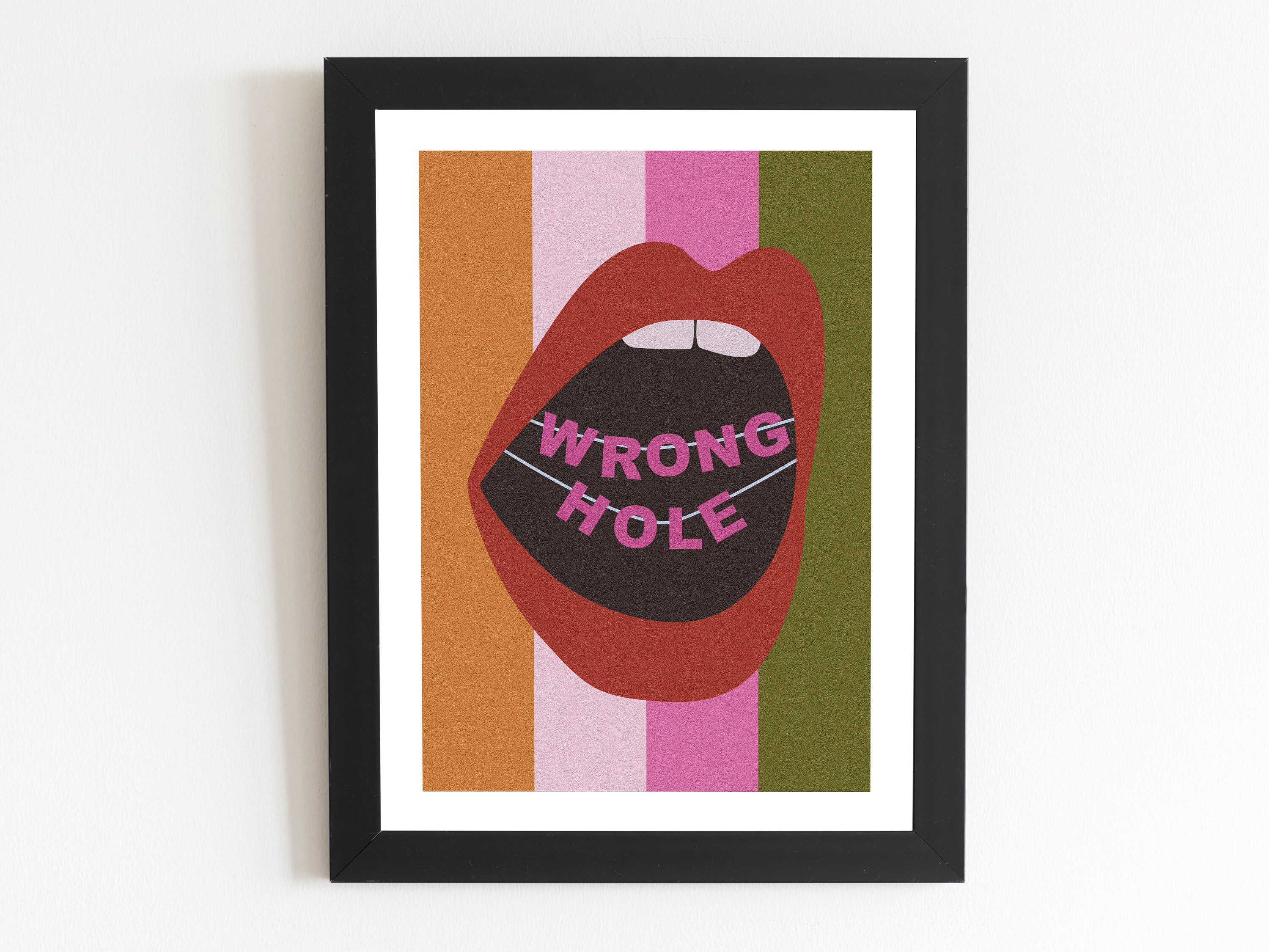 70s Colourful Boho Vintage Lips Art Print Open Lips Mouth | Etsy