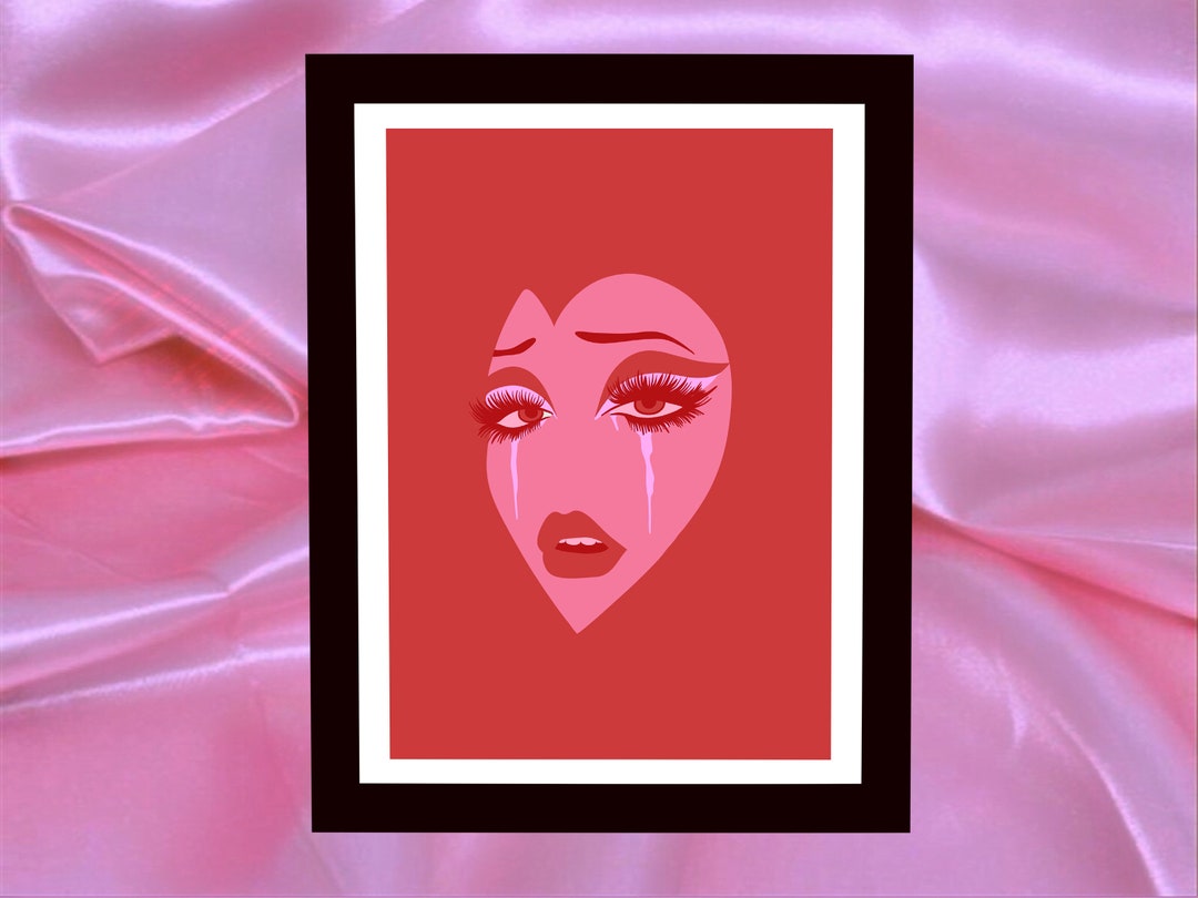 Sad Girl Art Print: Y2K Red Pink Heart Illustration - Etsy