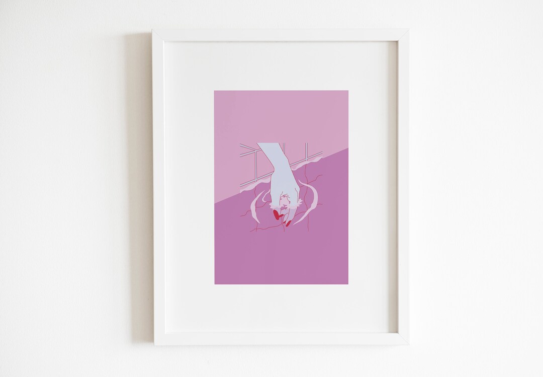 Y2K Vaporware Pastel Hand in Water Illustration Art Purple Pink Hand ...