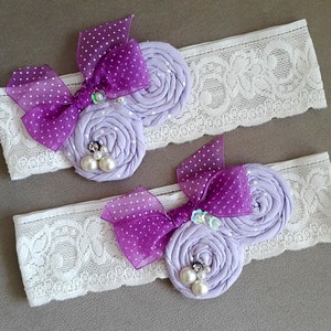 Garter, Toss Garters, Lilac, Ivory Lace, Wedding Garters, Bridal ...