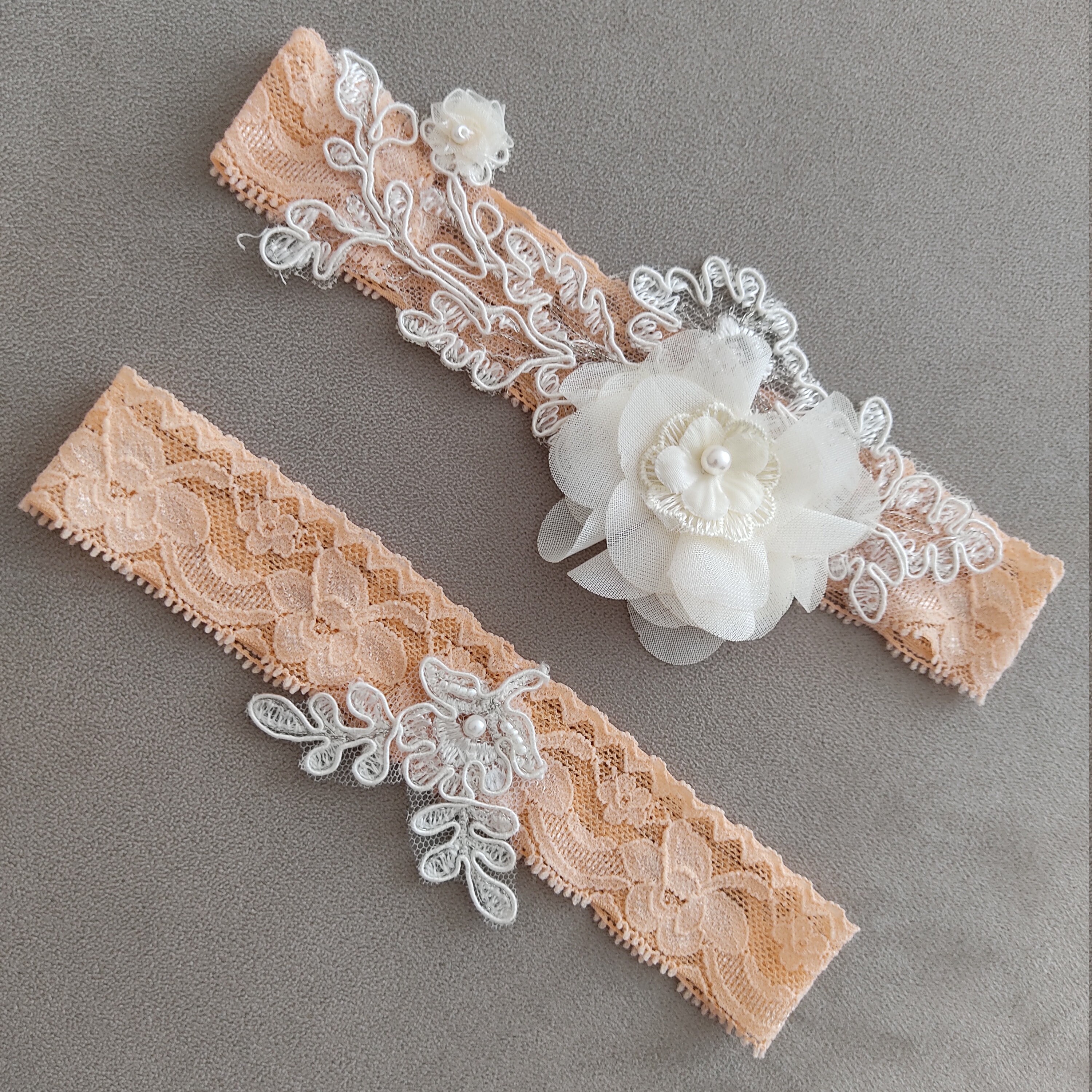 Wedding Lingerie Garters Ivory Peach Lace Wedding Garters - Etsy