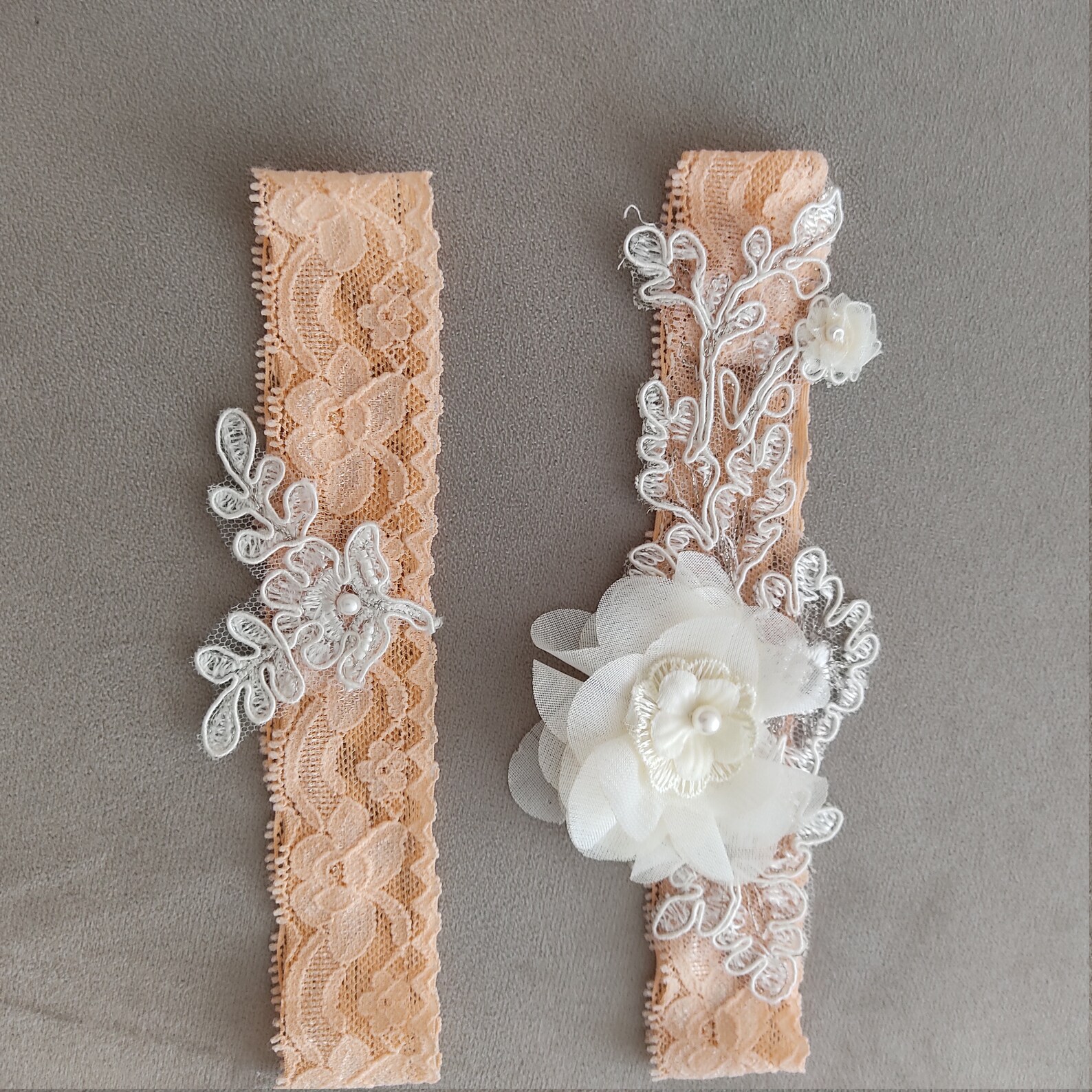 Wedding Lingerie Garters Ivory Peach Lace Wedding Garters - Etsy