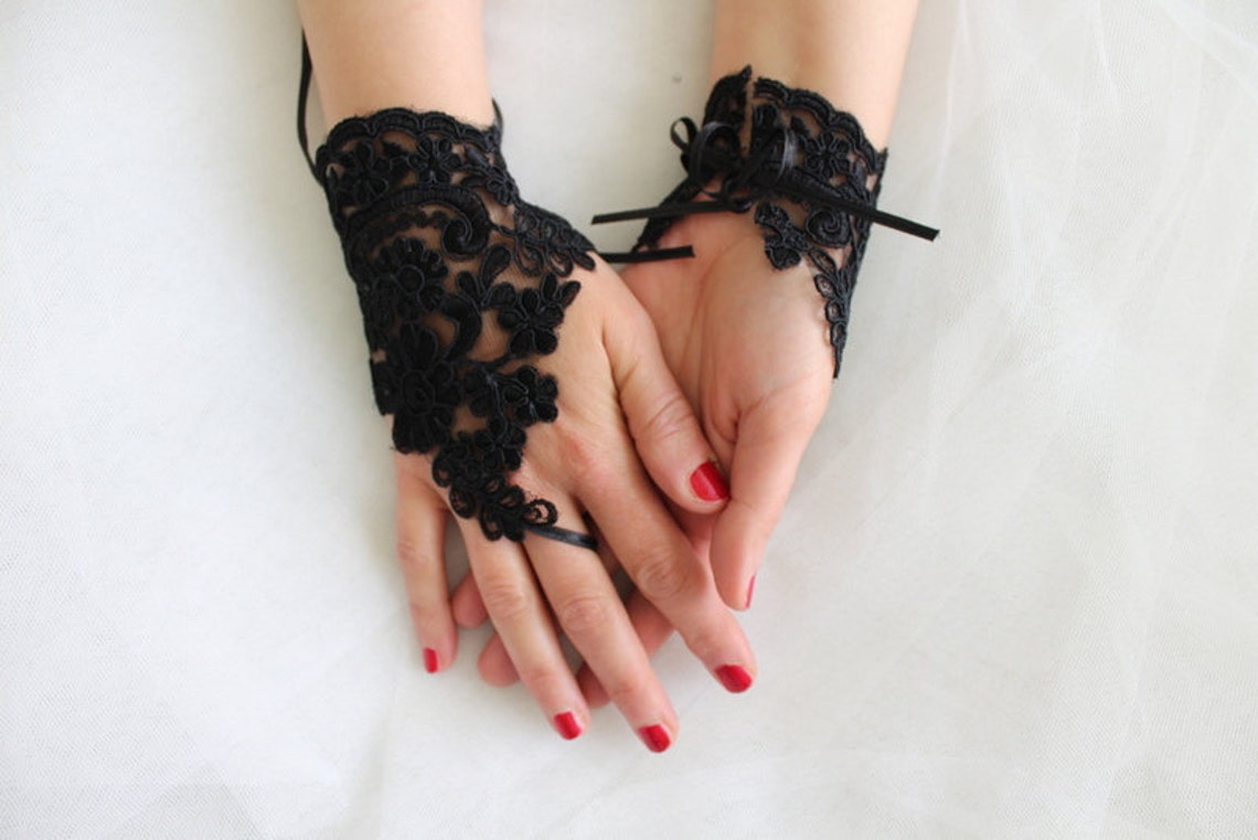 Gothic Black Lace Wedding Gloves Costume Gloves Halloween - Etsy