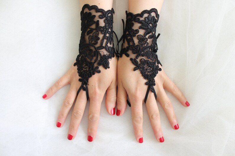 Gothic Black, Lace Wedding Gloves, Costume Gloves,halloween Gloves ...