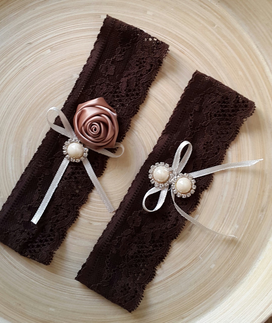 Halloween Garter Toss Garters, Brown , Lace, Wedding Garters, Bridal ...