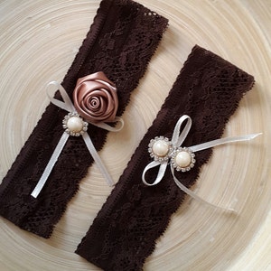 Halloween Garter Toss Garters, Brown , Lace, Wedding Garters, Bridal ...