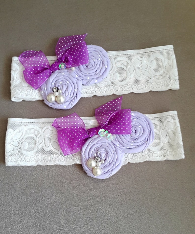 Garter, Toss Garters, Lilac, Ivory Lace, Wedding Garters, Bridal ...