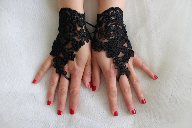 Gothic Black Lace Wedding Gloves Costume Gloves Halloween | Etsy