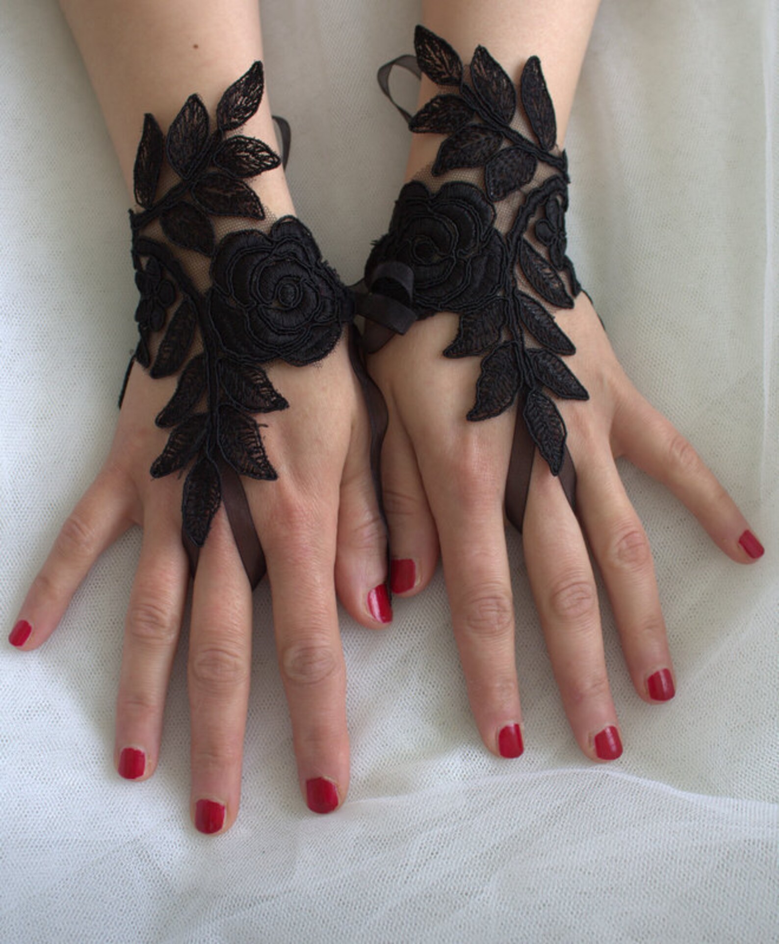 Gothic Black Lace Wedding Glovesaccessory for the Prom - Etsy