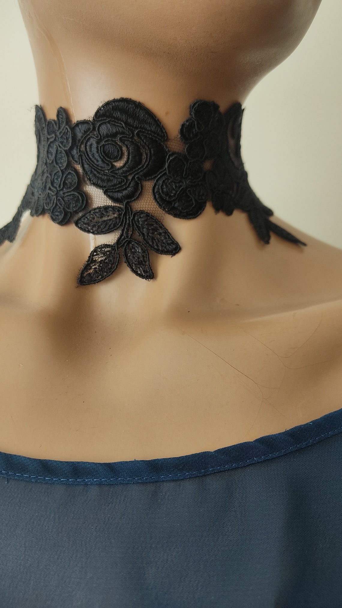 Black Gothic Choker, Lace Collar, Halloween Jewelry, Necklace Halloween ...