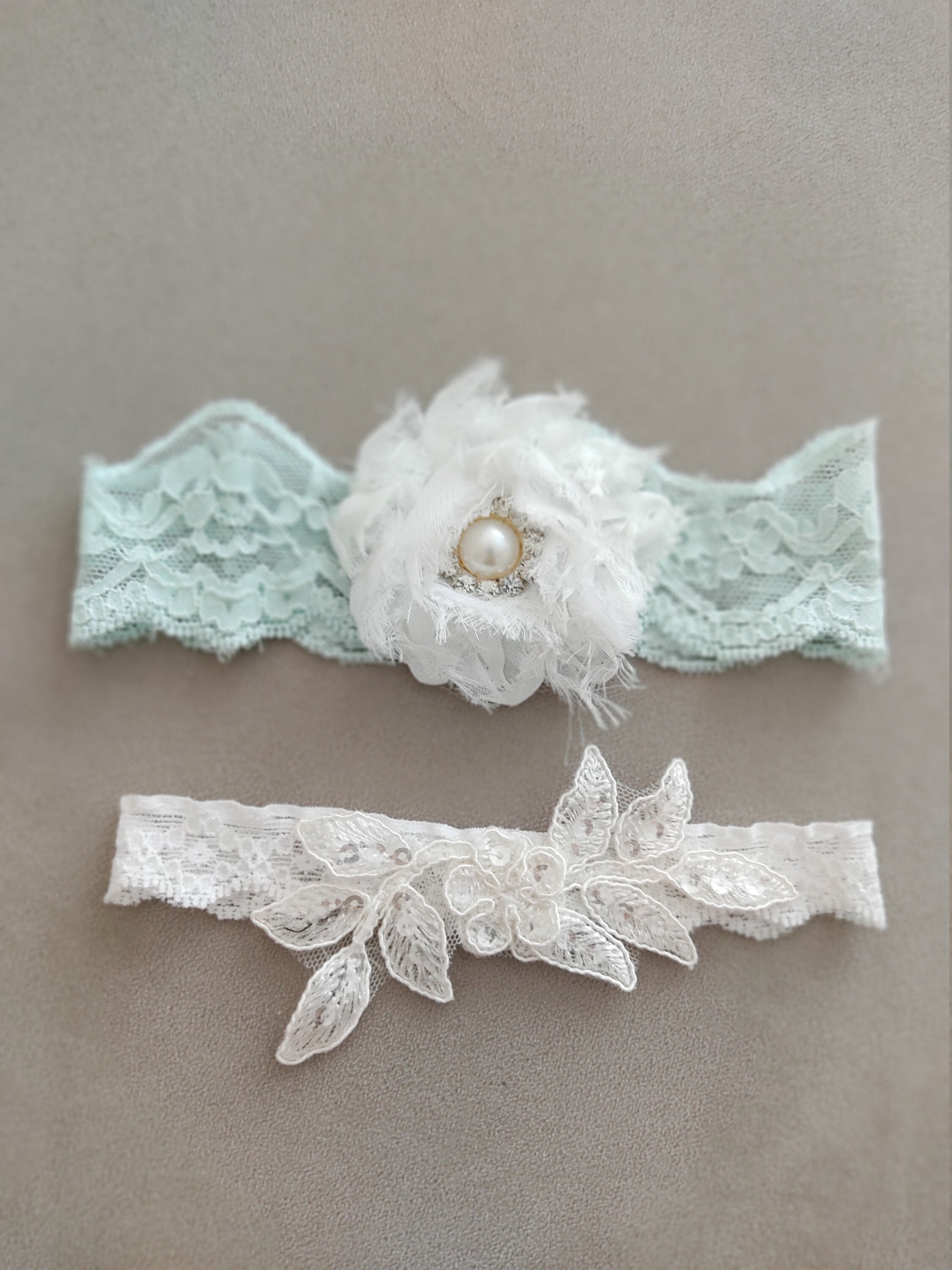 Toss Garters, Mint Green, Rhinestone, Lace, Wedding Garters, Bridal ...