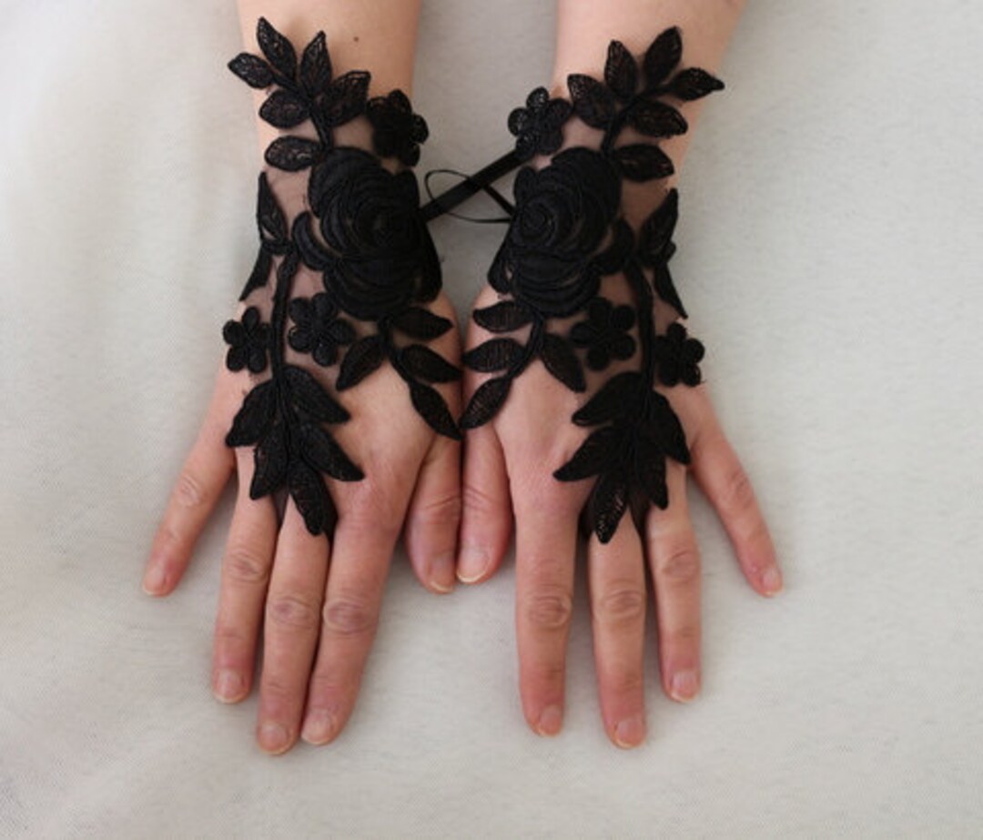 Black Glove,gothic Black, Lace Wedding Gloves, Costume Gloves,halloween ...