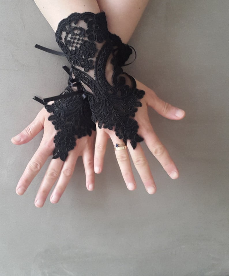 Gothic Black, Lace Wedding Gloves, Costume Gloves,halloween Gloves, - Etsy