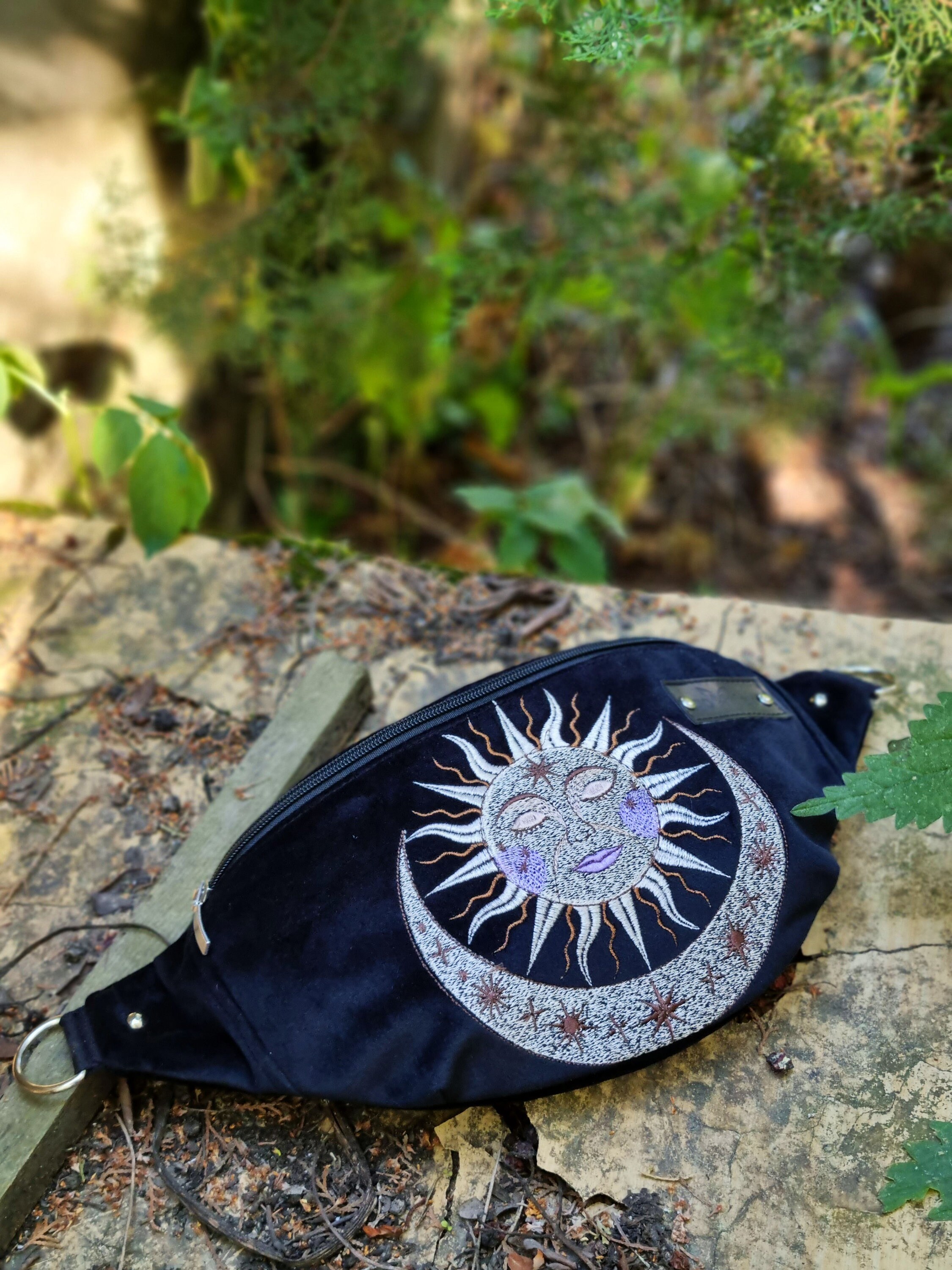 Black Sun Moon Hip Bag, Embroidered Solar Fanny Pack, Sun With Face ...