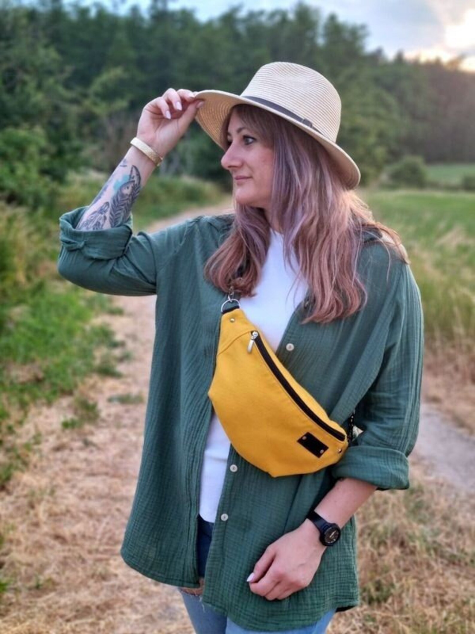Yellow Mustard Fanny Pack, Velvet Hip Bag, Simple Bum Bag, Classic Boom ...