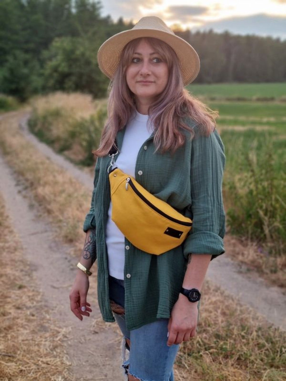 Yellow Mustard Fanny Pack, Velvet Hip Bag, Simple Bum Bag, Classic Boom ...
