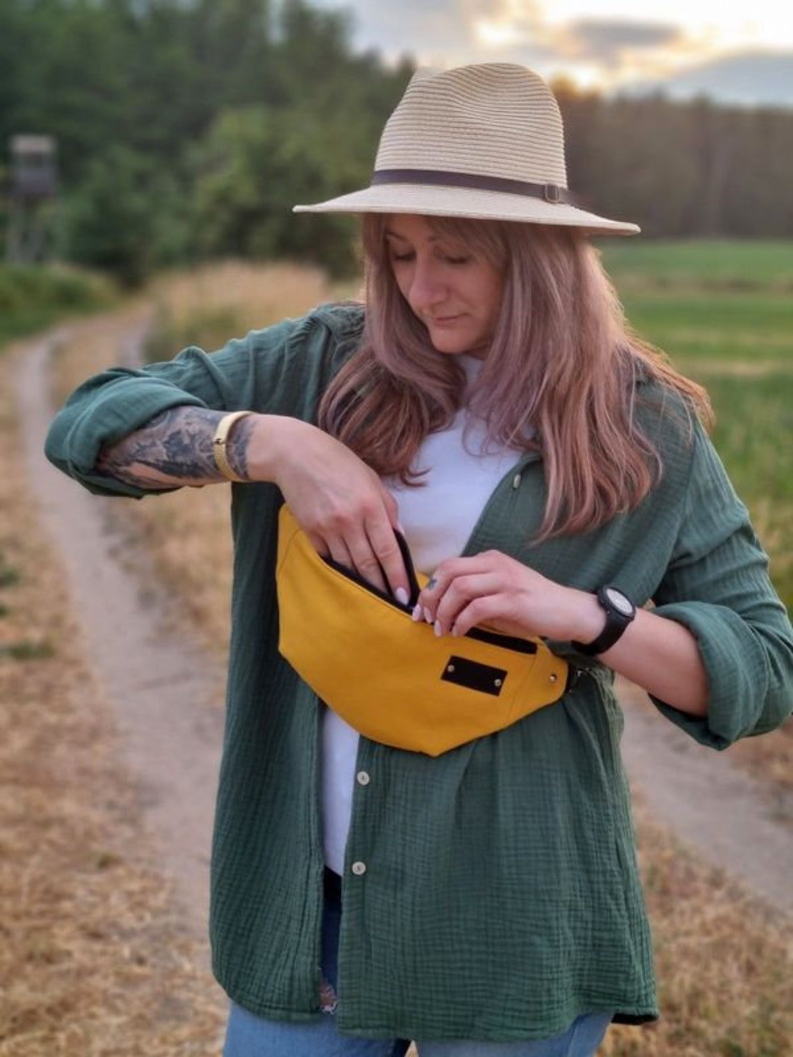 Yellow Mustard Fanny Pack, Velvet Hip Bag, Simple Bum Bag, Classic Boom ...