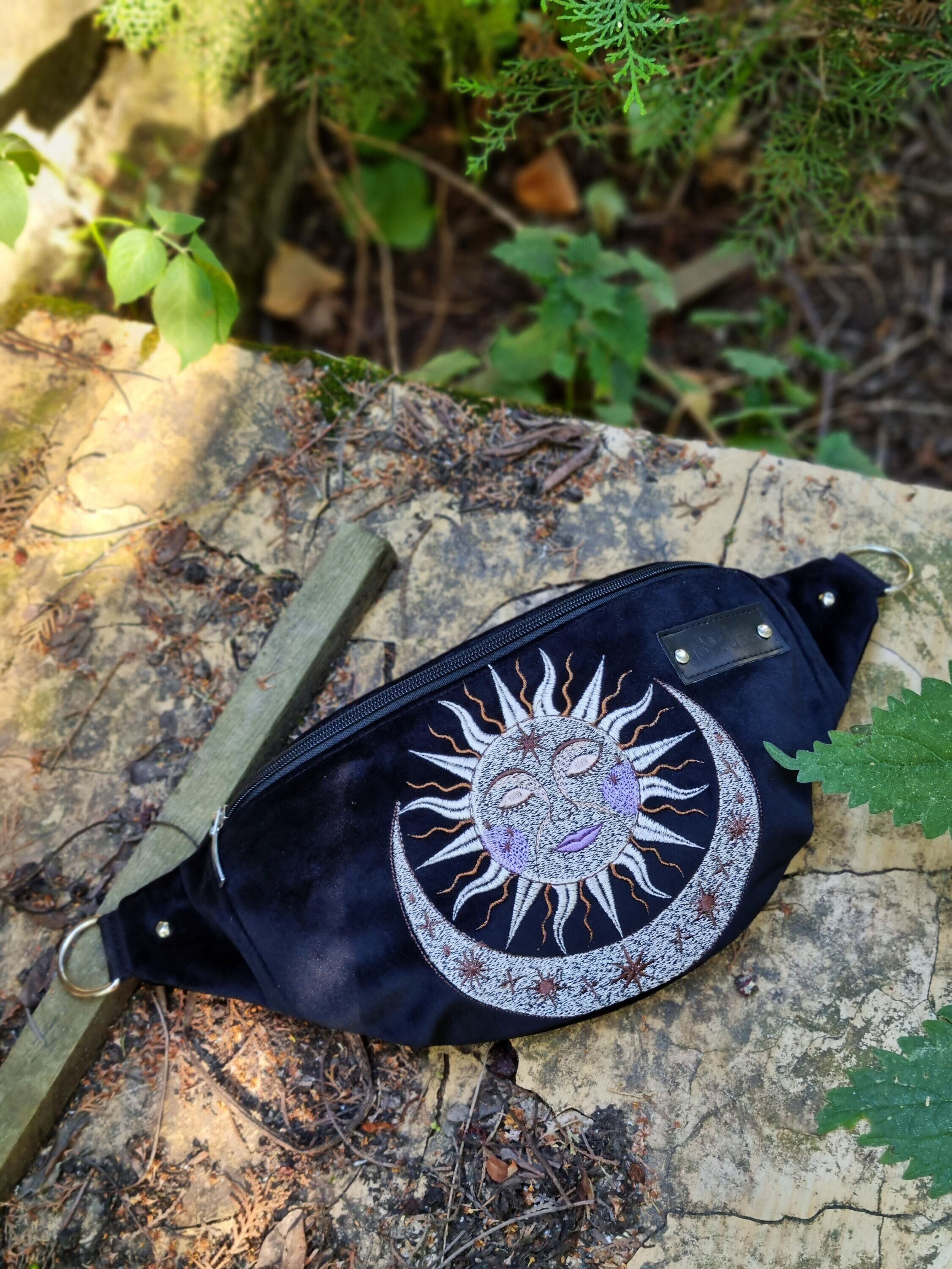 Black Sun Moon Hip Bag, Embroidered Solar Fanny Pack, Sun With Face ...