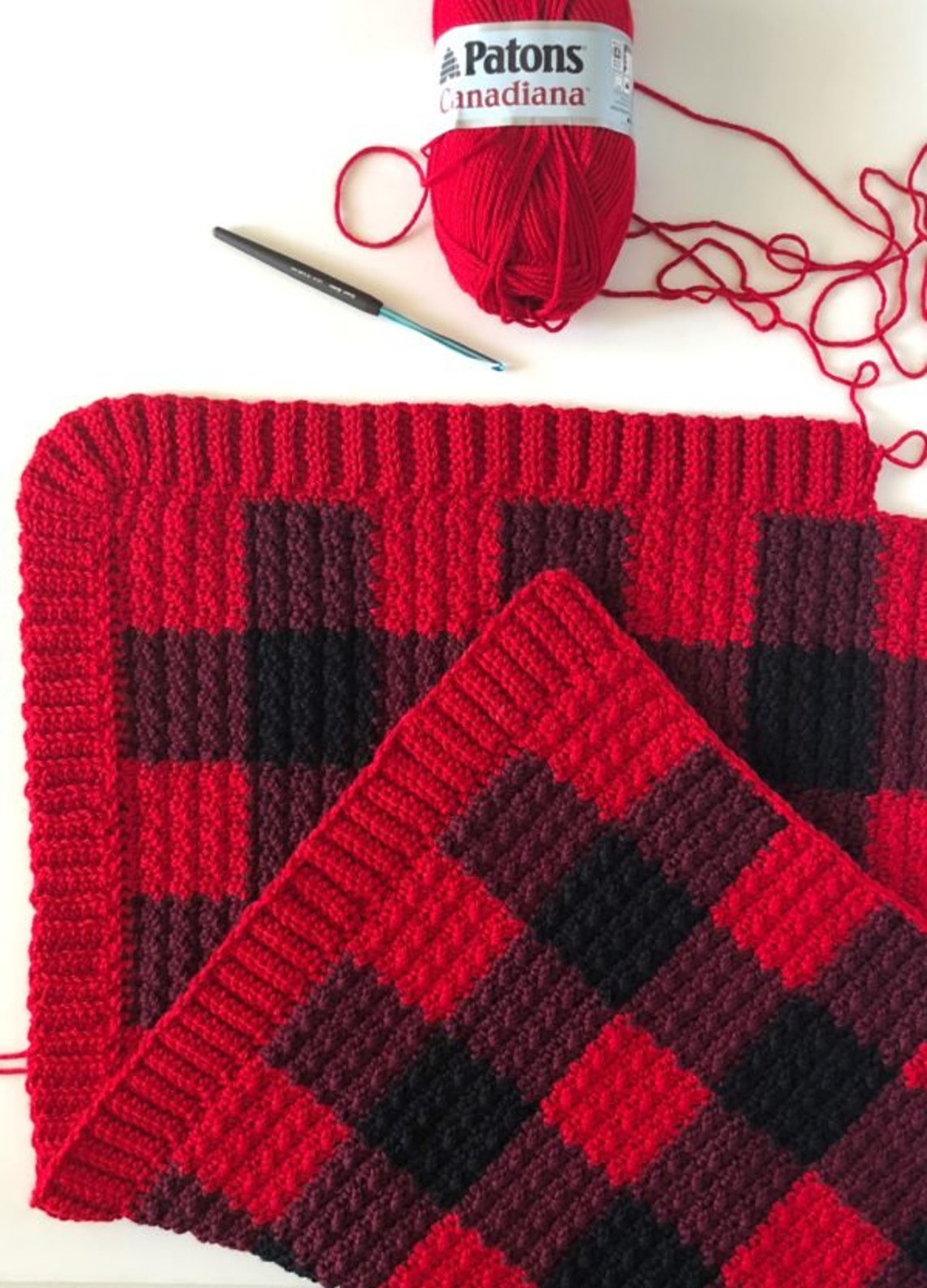 Red Buffalo Check Crochet Blanket Pattern - Etsy