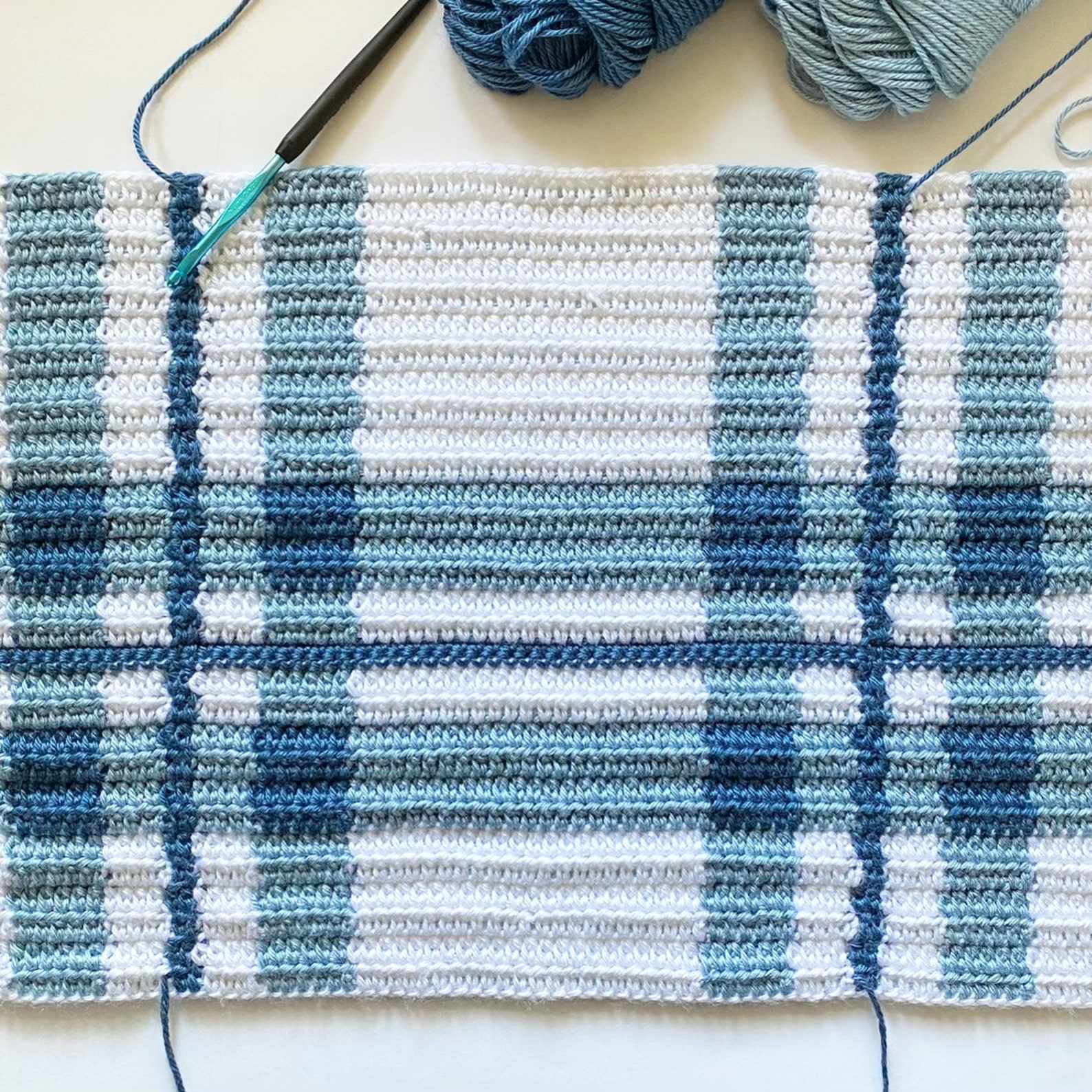Crochet Blue Plaid Baby Blanket Pattern | Etsy