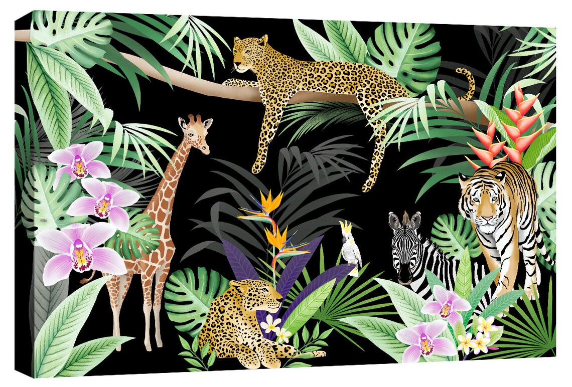 Leopard Giraffe Zebra & Tiger Jungle Animal Tropical Plant - Etsy UK