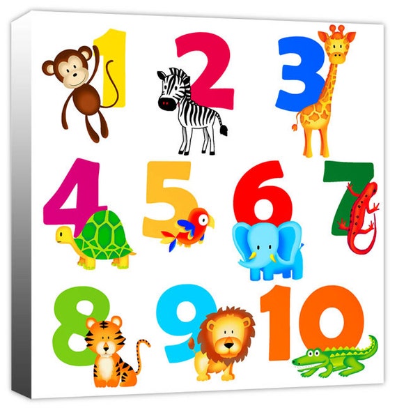 Childrens Jungle Animal Numbers Nursery Canvas Wall Art | Etsy