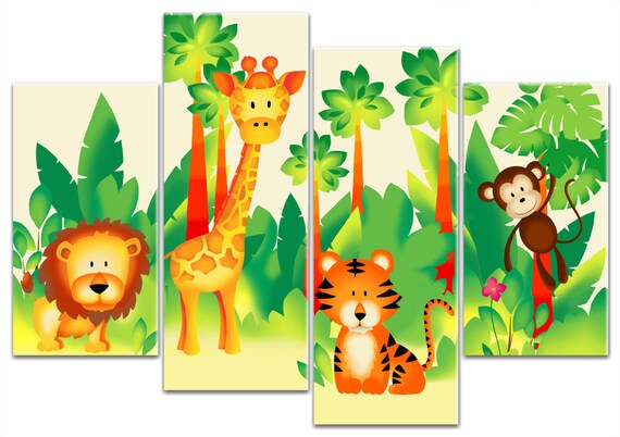 Childrens Jungle Animal Lion Tiger Giraffe Monkey Canvas - Etsy