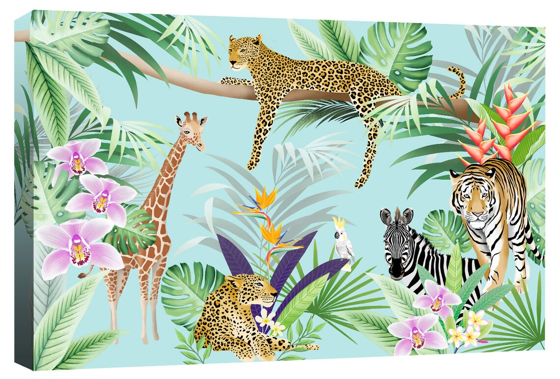 Leopard Giraffe Zebra & Tiger Jungle Animal Tropical Plant - Etsy UK